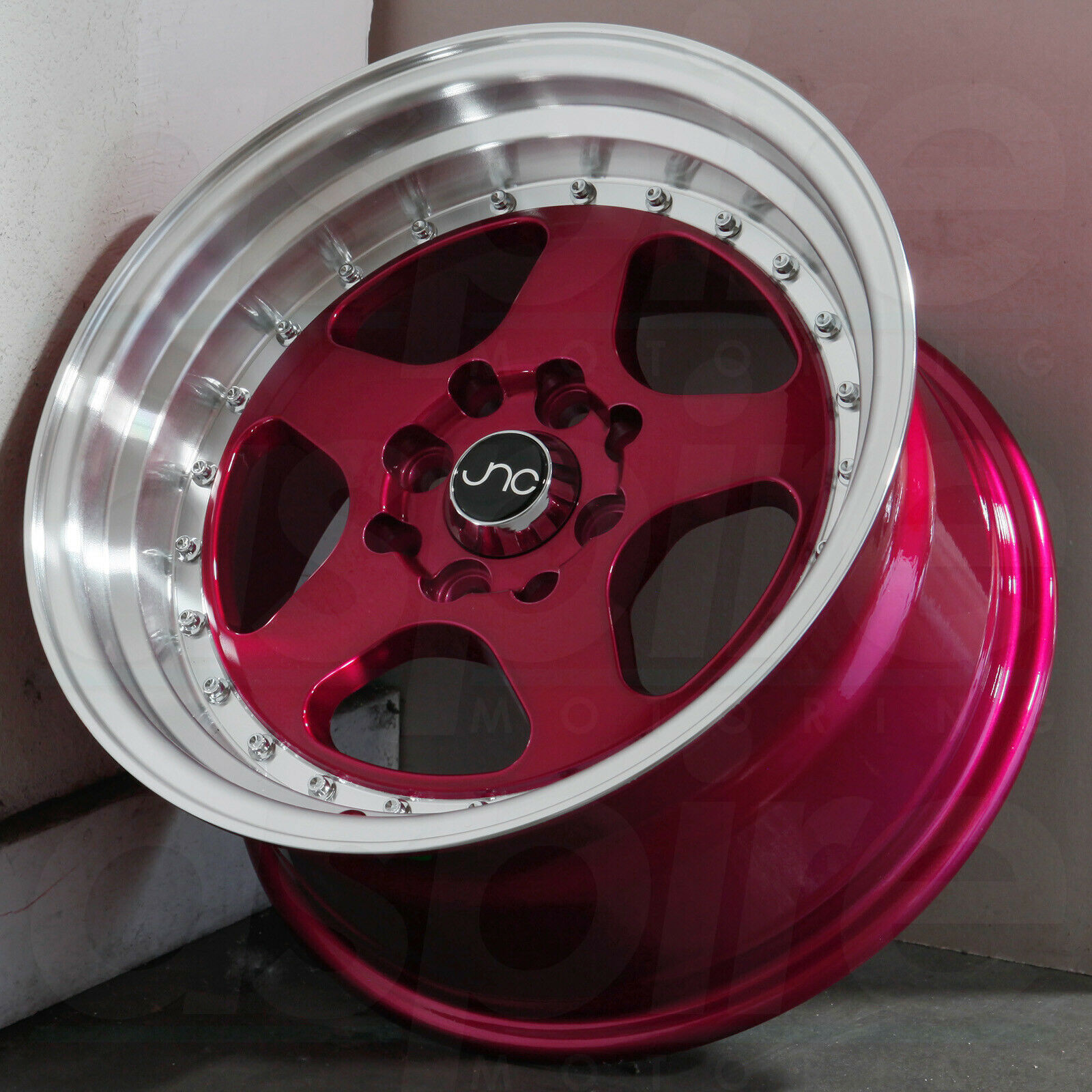 One 16x9 JNC 010 4x100/4x114.3 15 Candy Red Machine Lip Wheel Rims - Wheels