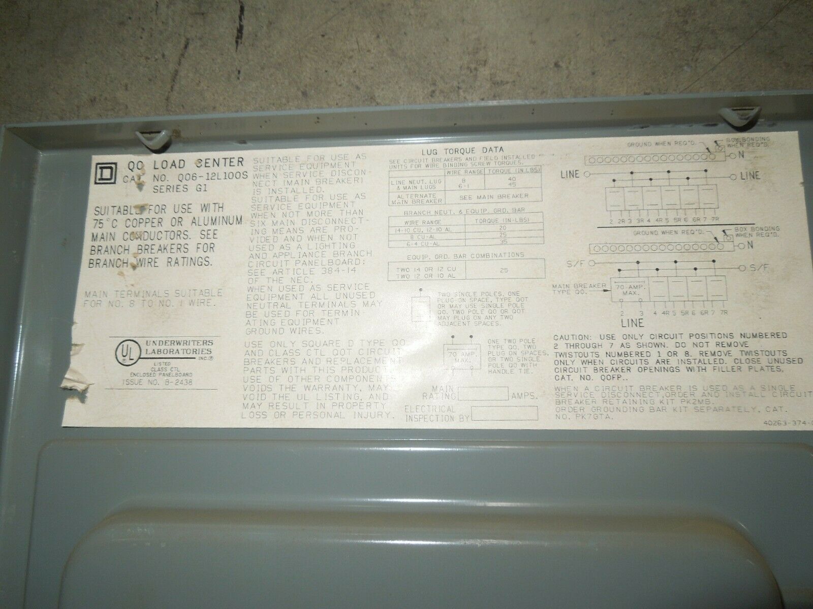 Square D QO6-12L100 100A 120/240V 1ph 6 Circuit QO Load Center w/ 5 ...