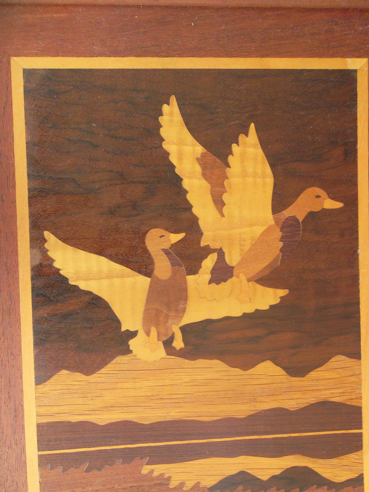1986 Wood Inlay Marquetry Handcrafted Picture of "Birds Flying ...
