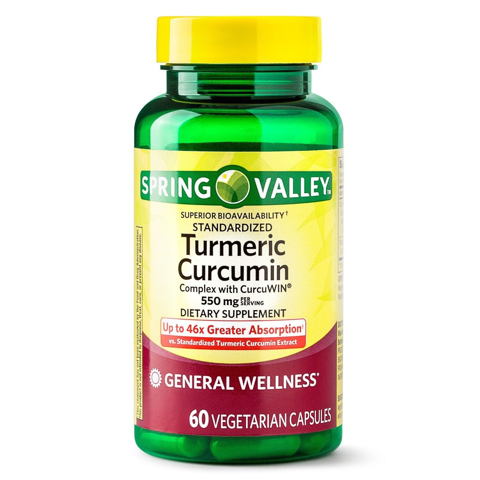 Spring Valley Turmeric Curcumin Supplement Capsules, 550 mg, 60 Count ...