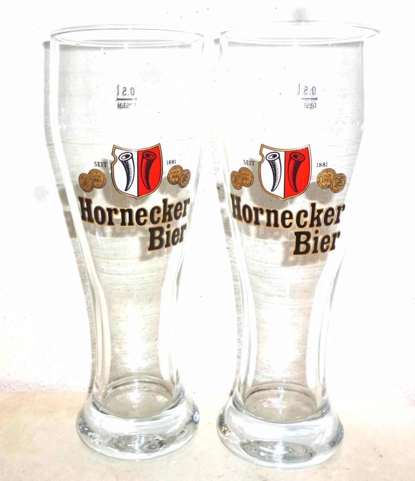 2 Hornecker Bier Weizen German Beer Glasses - Germany