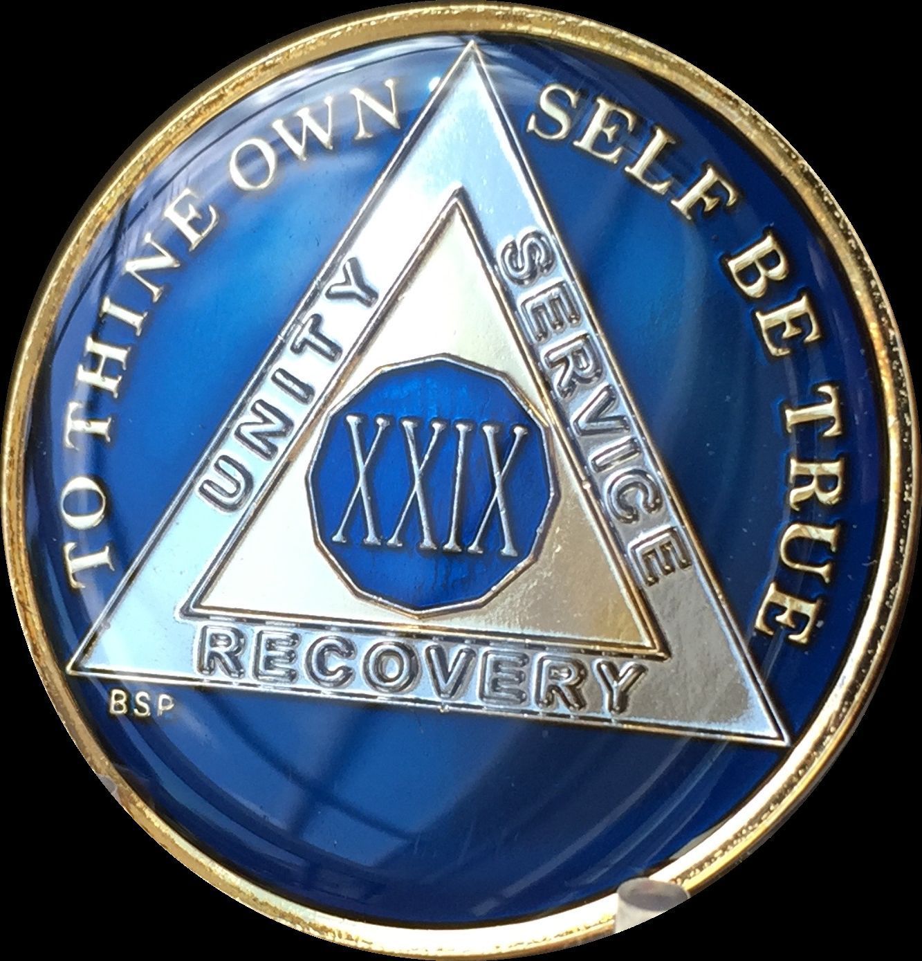 29 Year Midnight Blue AA Medallion Alcoholics Anonymous Chip Gold Tri ...