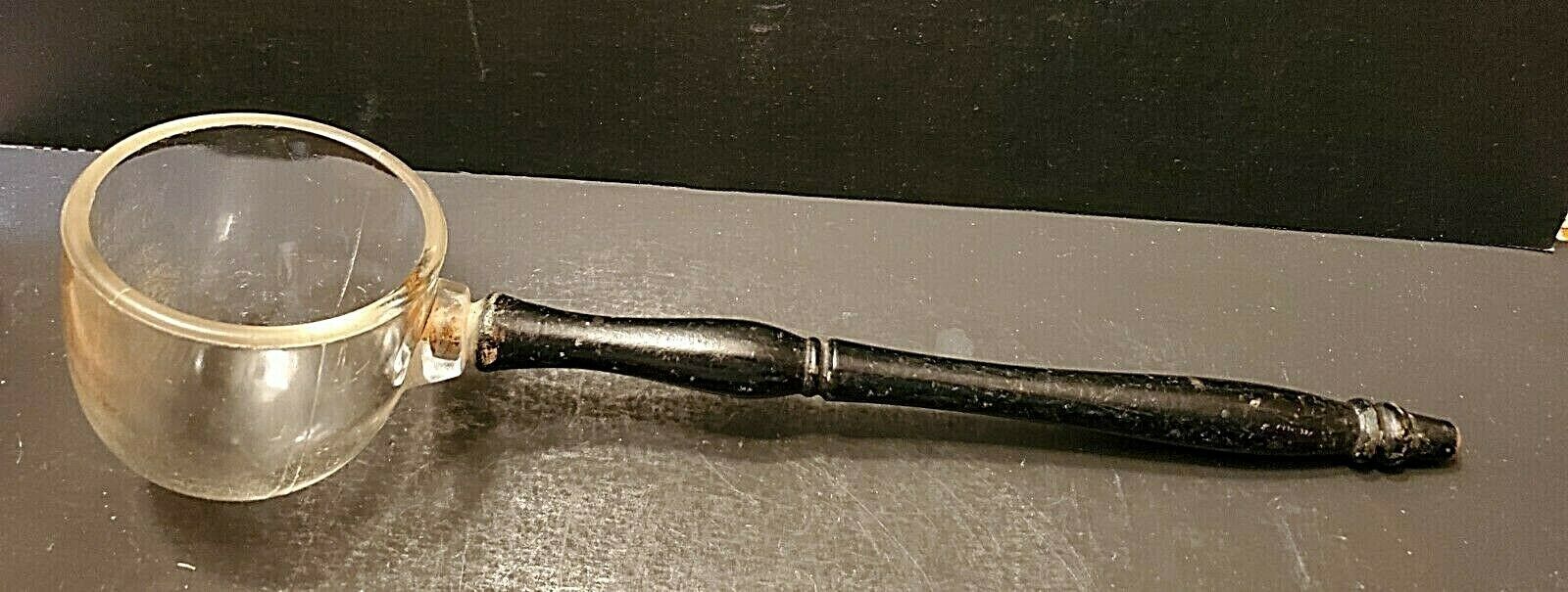 ANTIQUE GLASS CANNING DIPPER WITH WOODEN HANDLE- Antiques