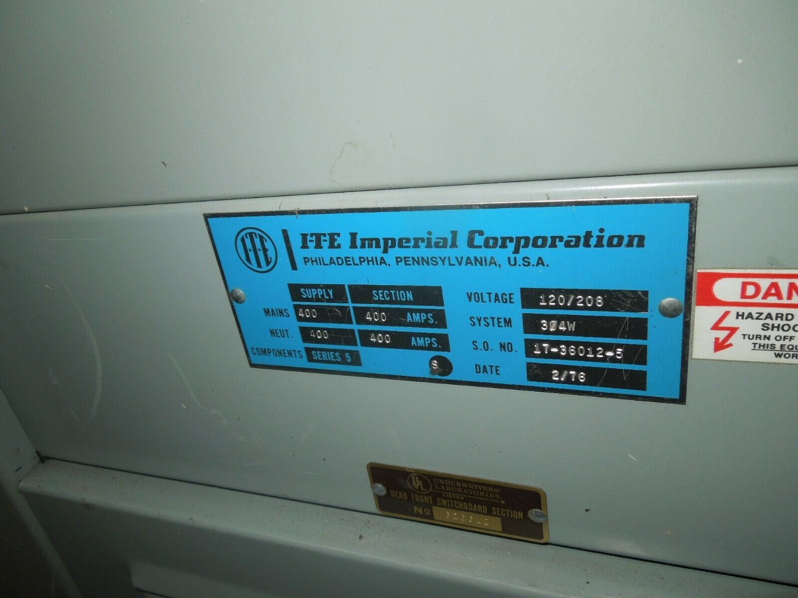 ITE Series 5 400A 3ph 208Y/120V Main Breaker Panel w/ Distribution ...