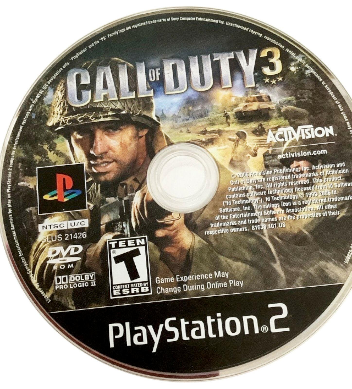 Call of Duty 3 PS2 Sony PlayStation 2 Video Game DISC ONLY activision ...