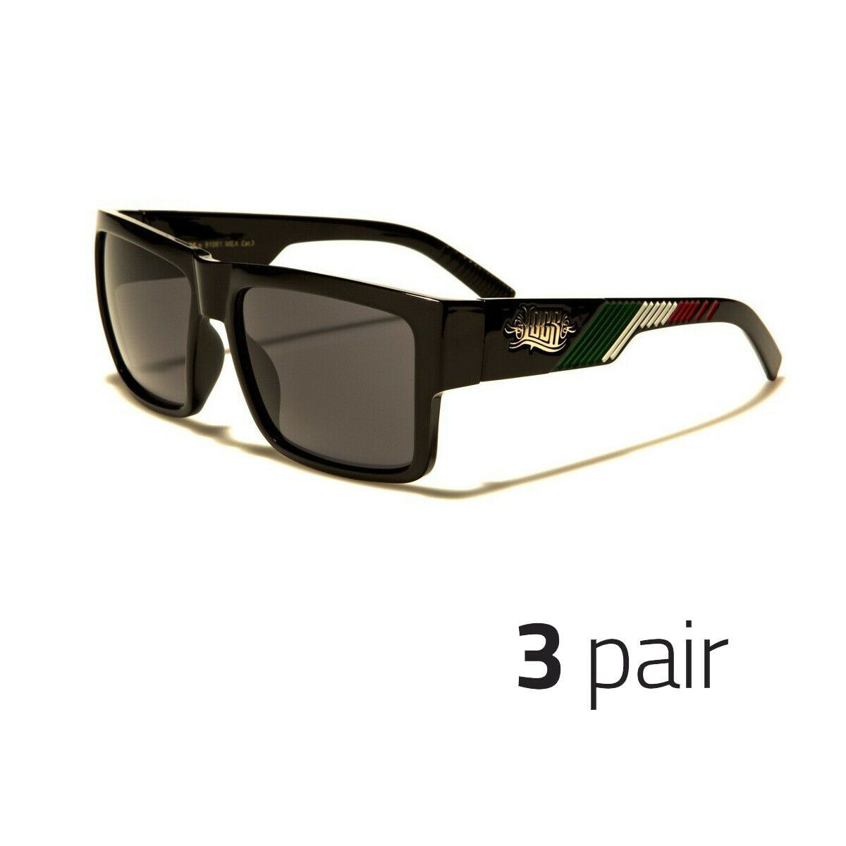 3 Pc Men Dark Lens Large Gangster Black Og Sunglasses Locs Biker