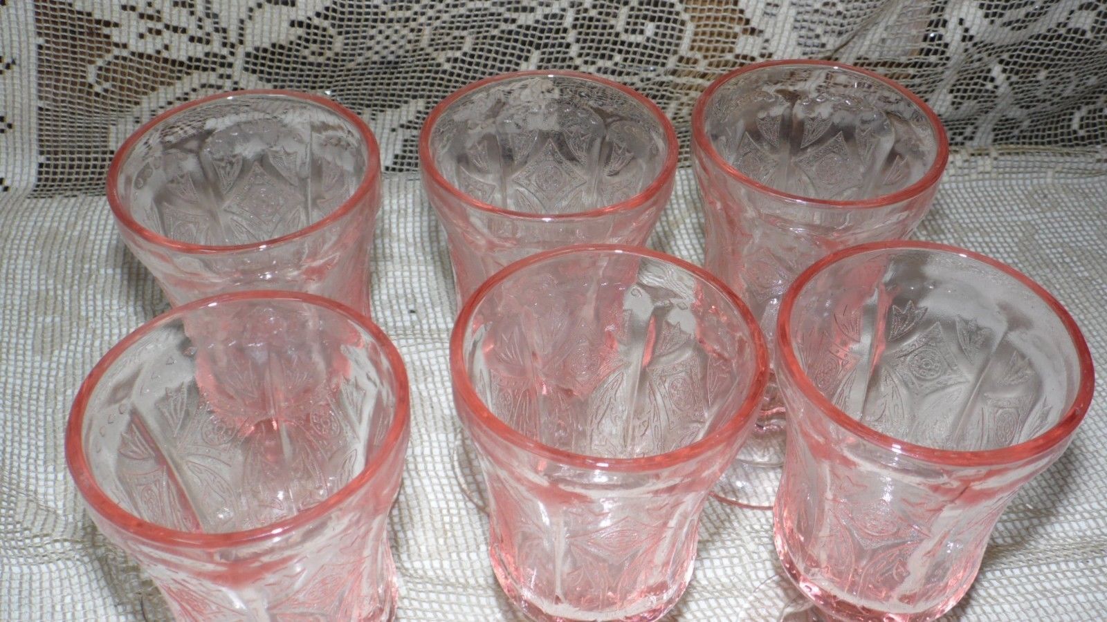 Pink Depression Indiana Glass Madrid Recollection Water Goblets Set Of