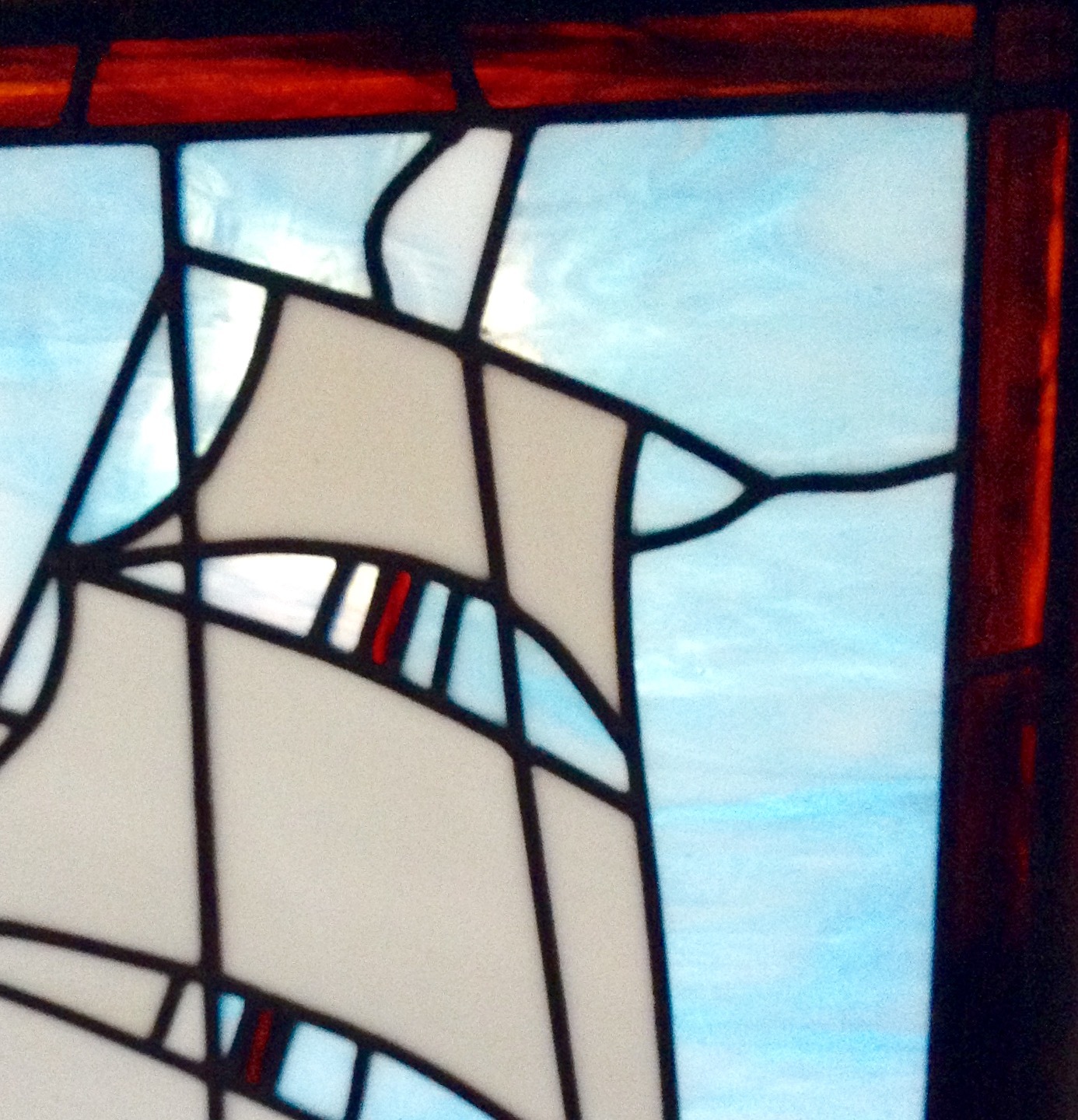 1880-1920 Arts and Crafts Stained Glass Window of Galleon in Original ...