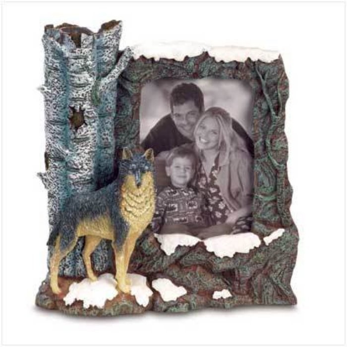 Polyresin Wolf Motif Photo Frame Holds 4 x 5 Photo - Frames