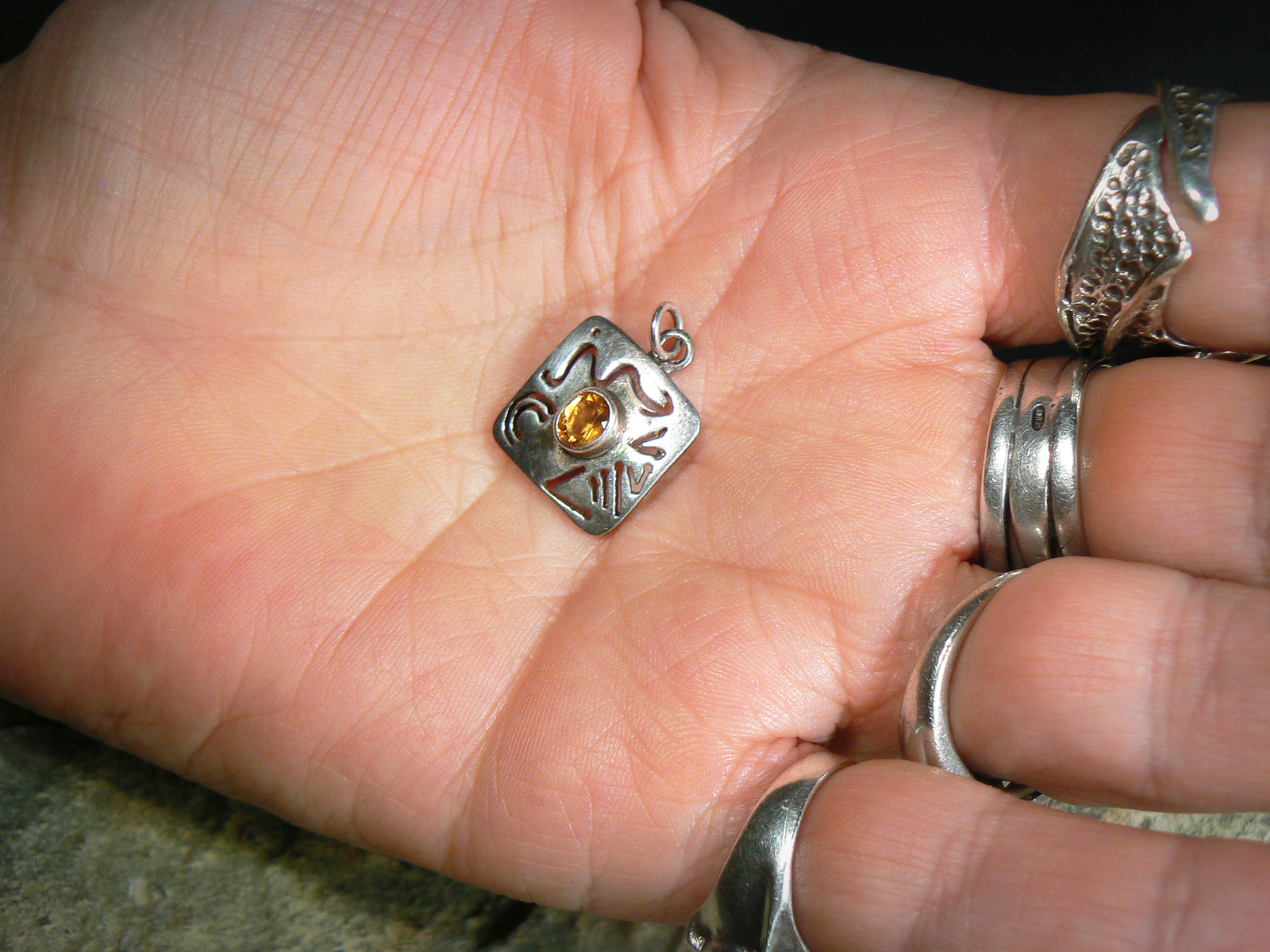 GENIE DJINN of GOLDEN CITRINE Antique Symbols Amulet Pendant izida ...