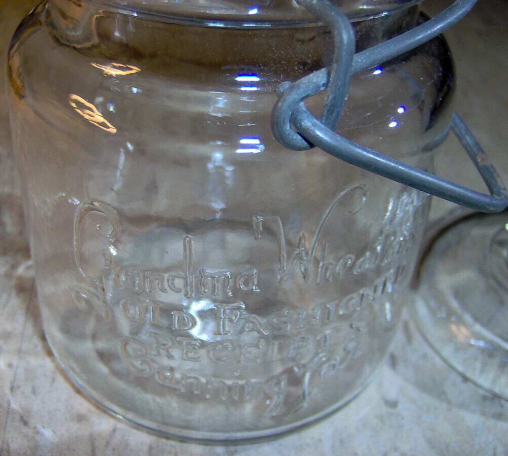 Grandma Wheatons Old Fashioned Receipts Clear 1 Pint Canning Jar Bail Wire Top Bottles