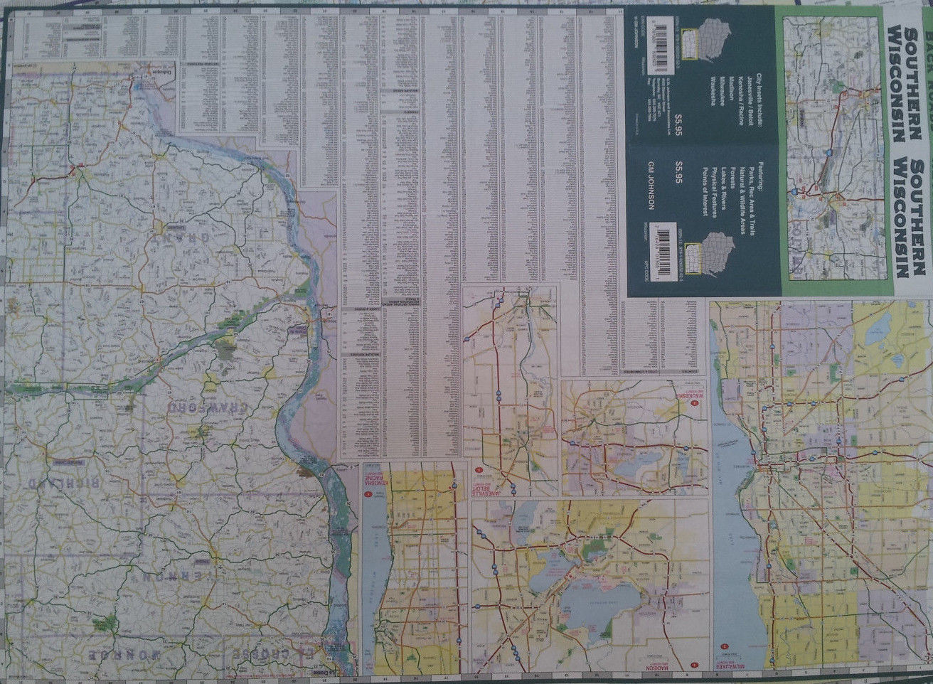 Southern Wisconsin 19 x 27 Laminated Wall Map (G) - US