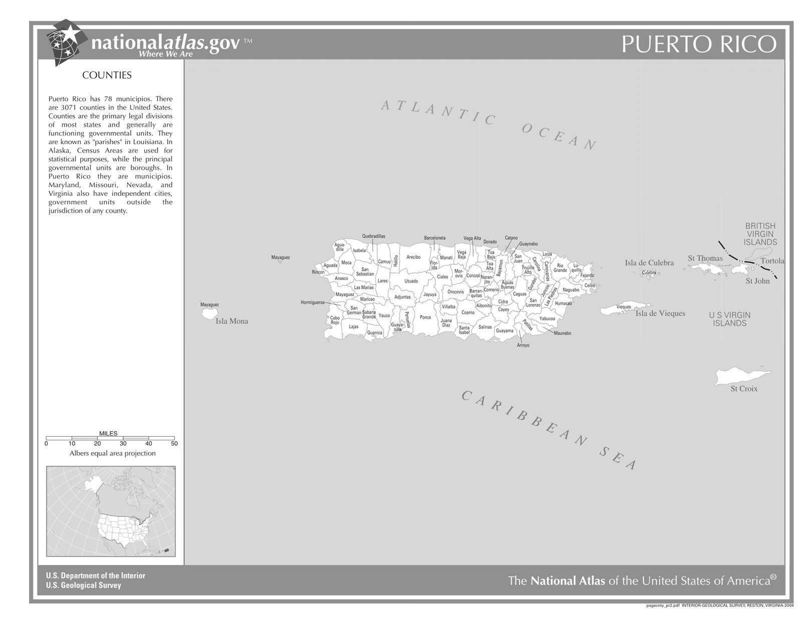 Puerto Rico Counties Laminated Wall Map - US