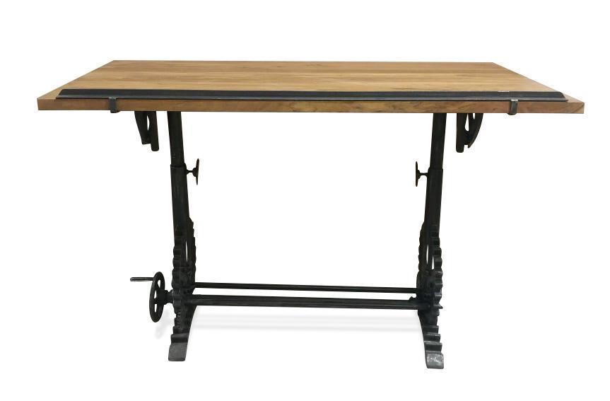 Industrial Architect's Office Desk - Adjustable Crank Cast Iron Base ...