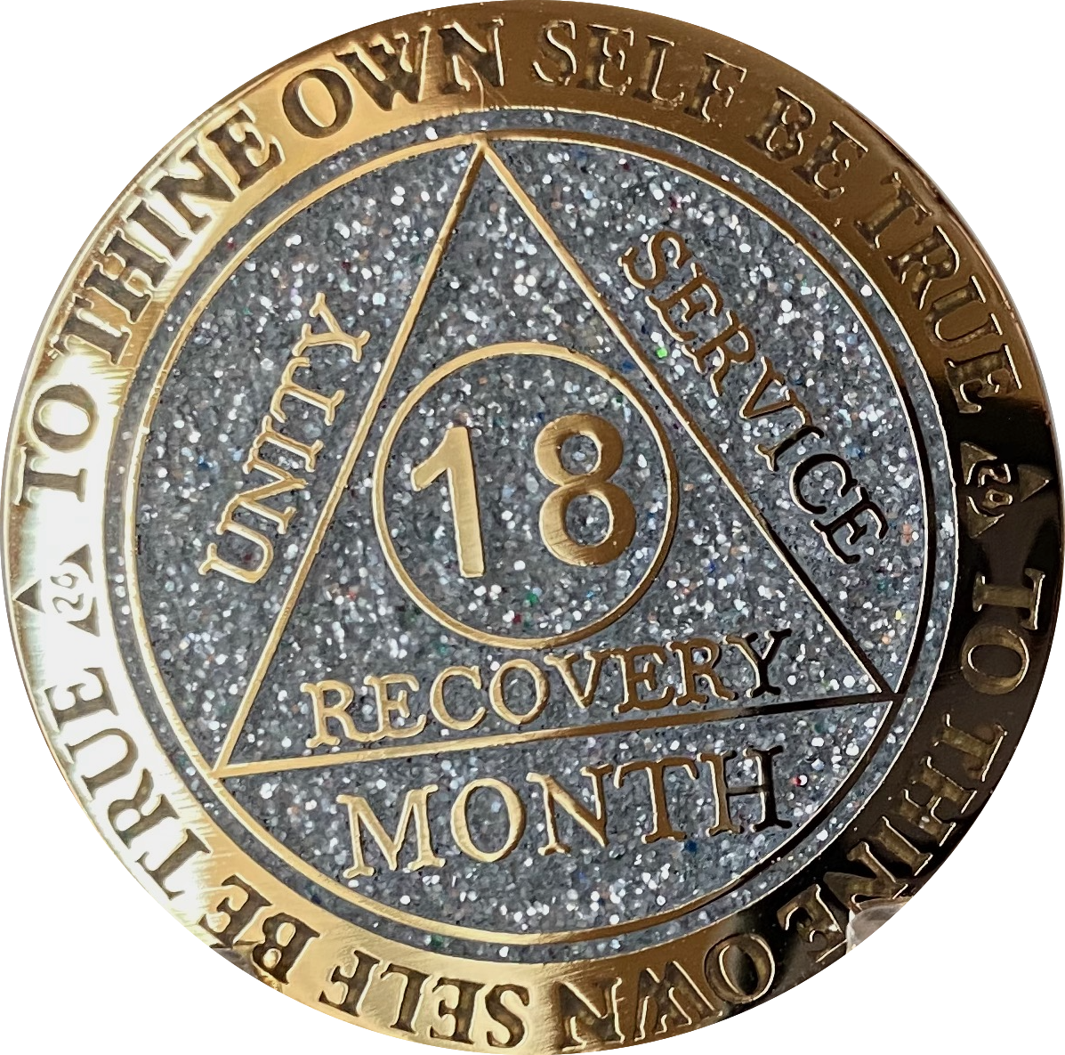18 Month AA Medallion Recoverychip Reflex Silver Glitter Sobriety Chip ...