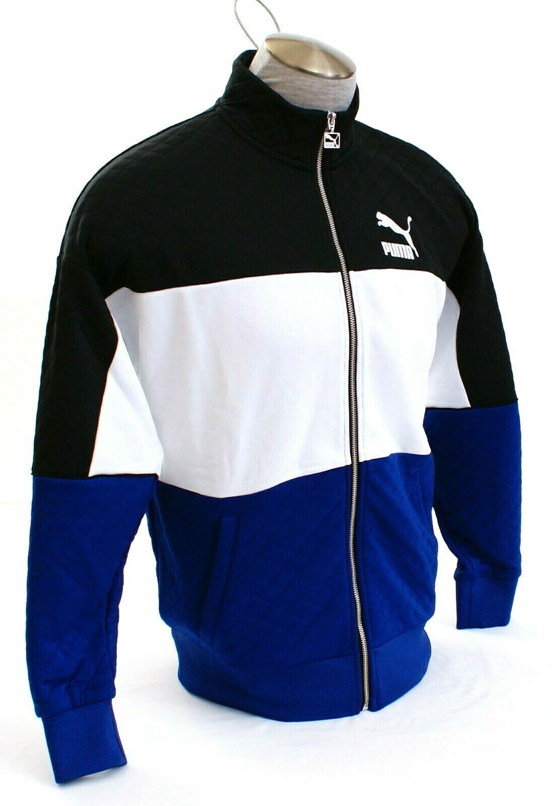 Puma Signature Black Blue & White Retro Quilted Zip Front Track Jacket ...
