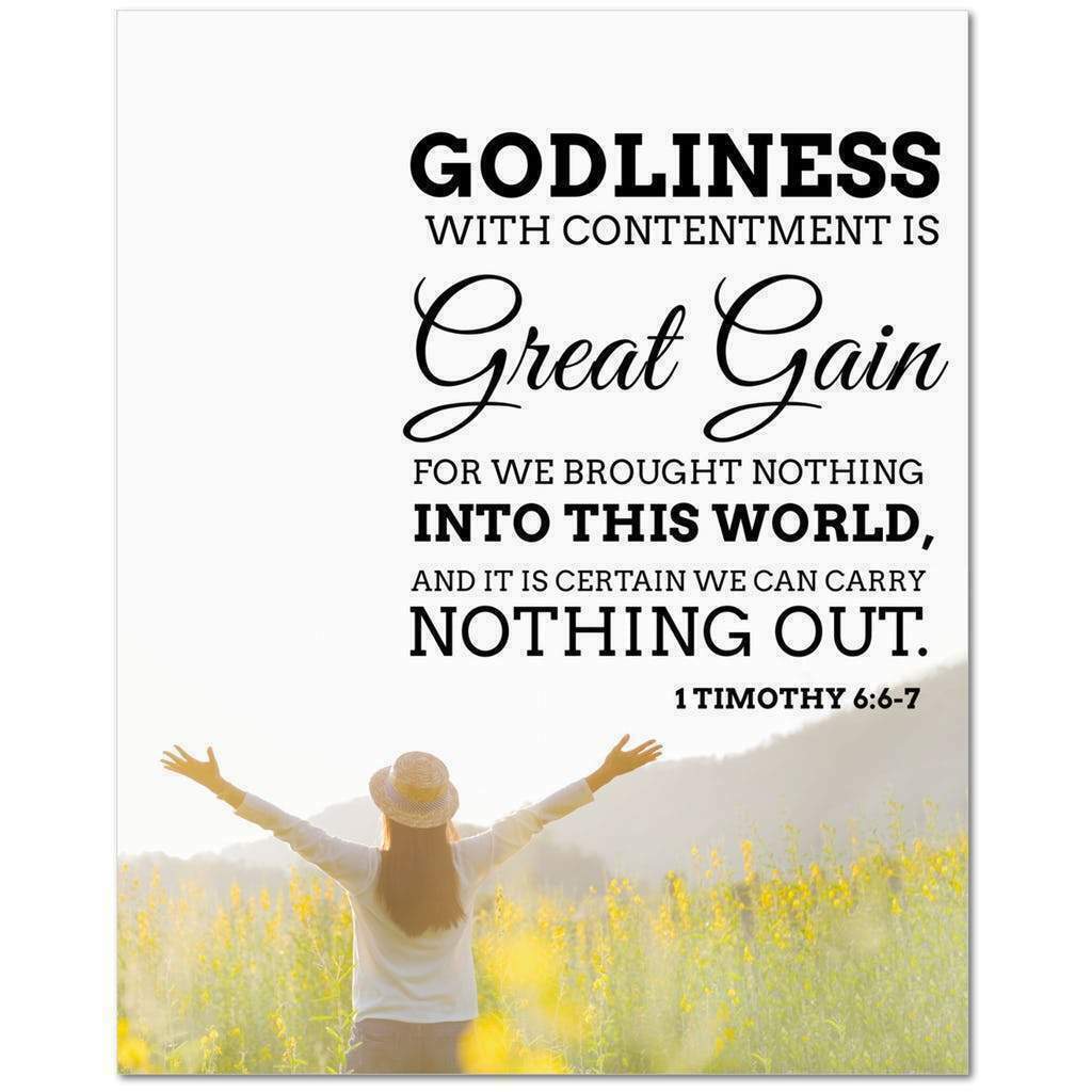 1 Timothy 6:6-7 Bible Verse Printed On Ready To Hang Stretched Canvas ...