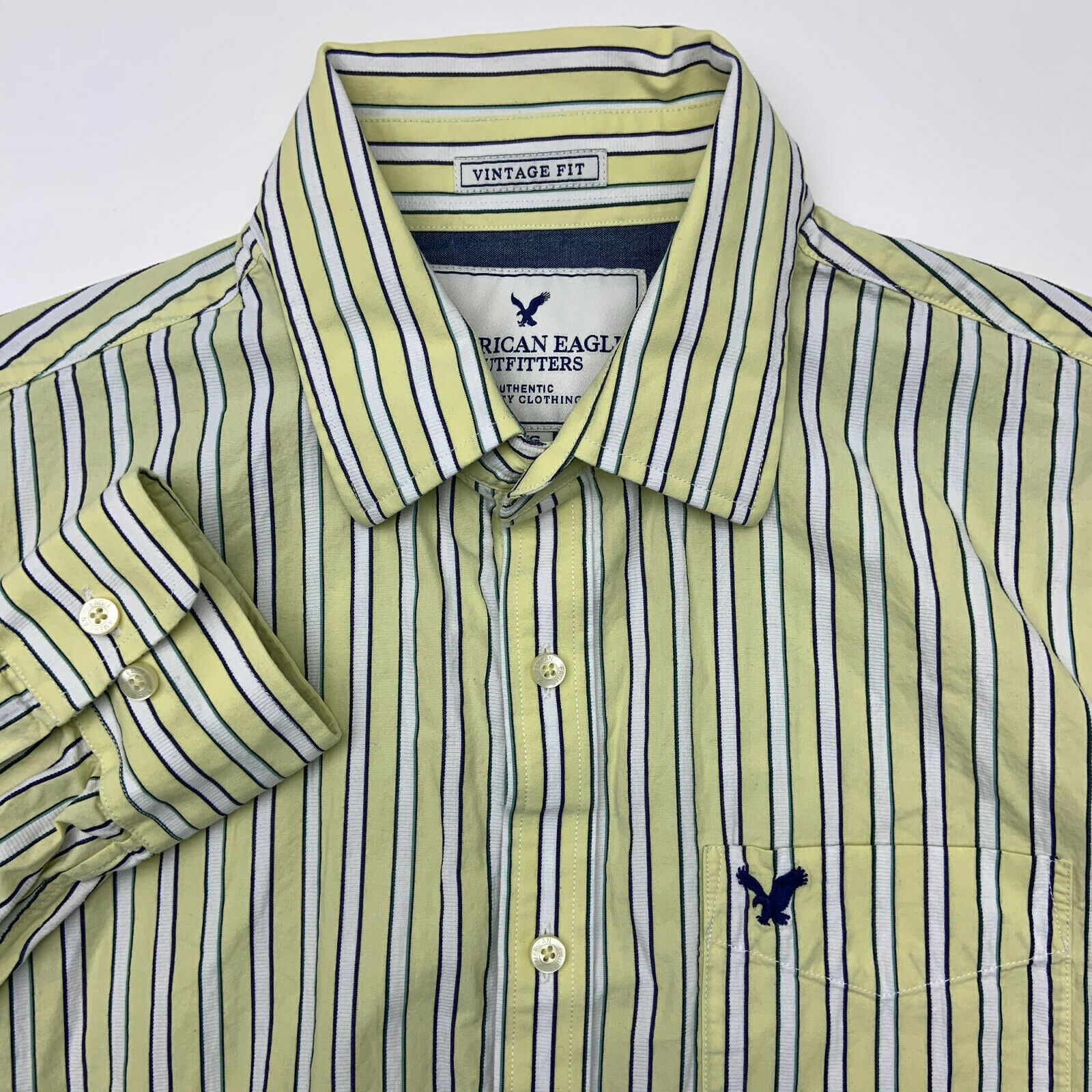 American Eagle Outfitters Button Up Shirt Mens Large Yellow Stripe ...