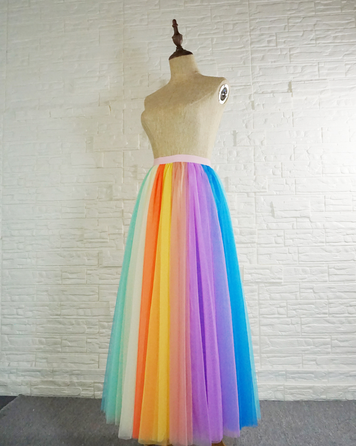 Women RAINBOW Tulle Skirt Holiday Outfit Multi Colored Long Rainbow ...