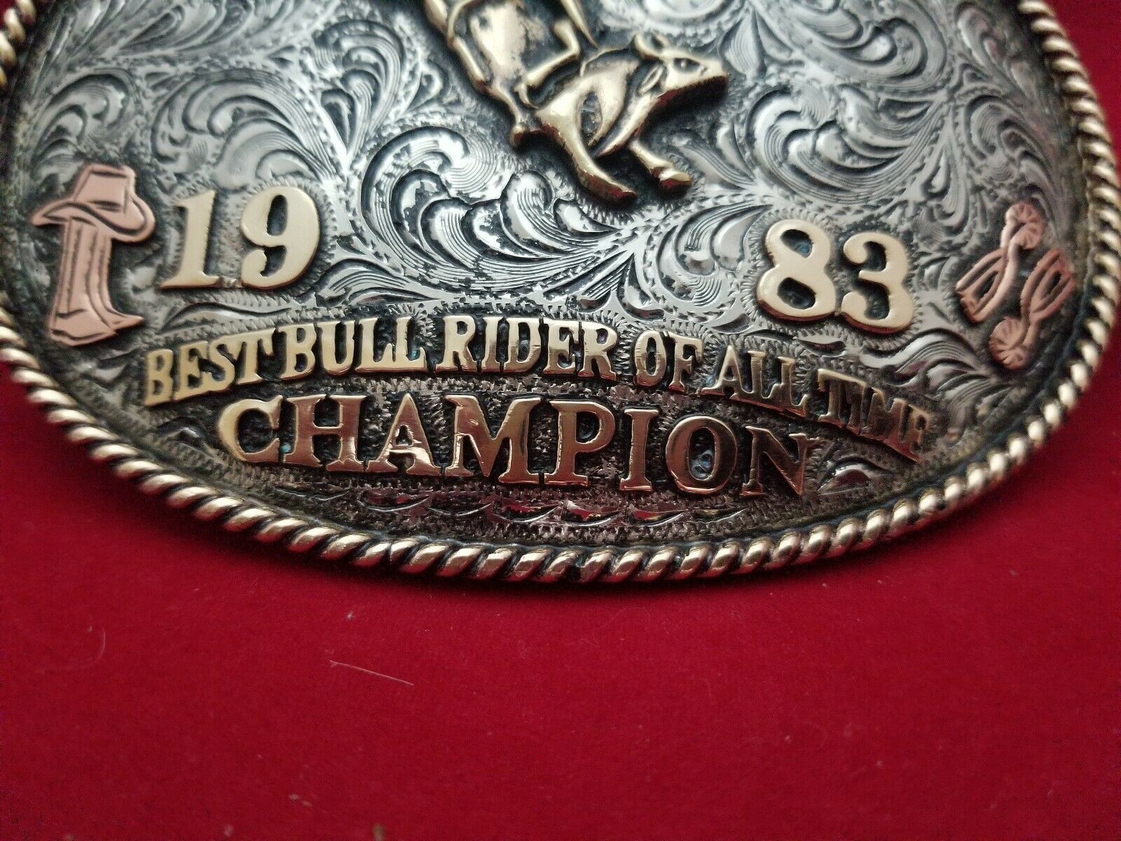 1983 TROPHY RODEO BELT BUCKLE~ELKO NEVADA BULL RIDING CHAMPION~VINTAGE ...