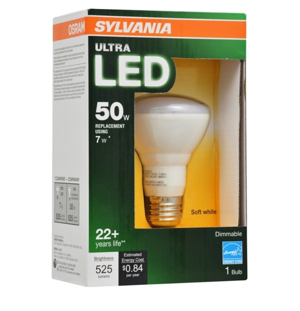 SYLVANIA Ultra LED R20 Flood Light Bulb 50W Equivalent Dimmable Soft ... SYLVANIA Ultra LED R20 Flood Light Bulb 50W Equivalent Dimmable Soft ...
