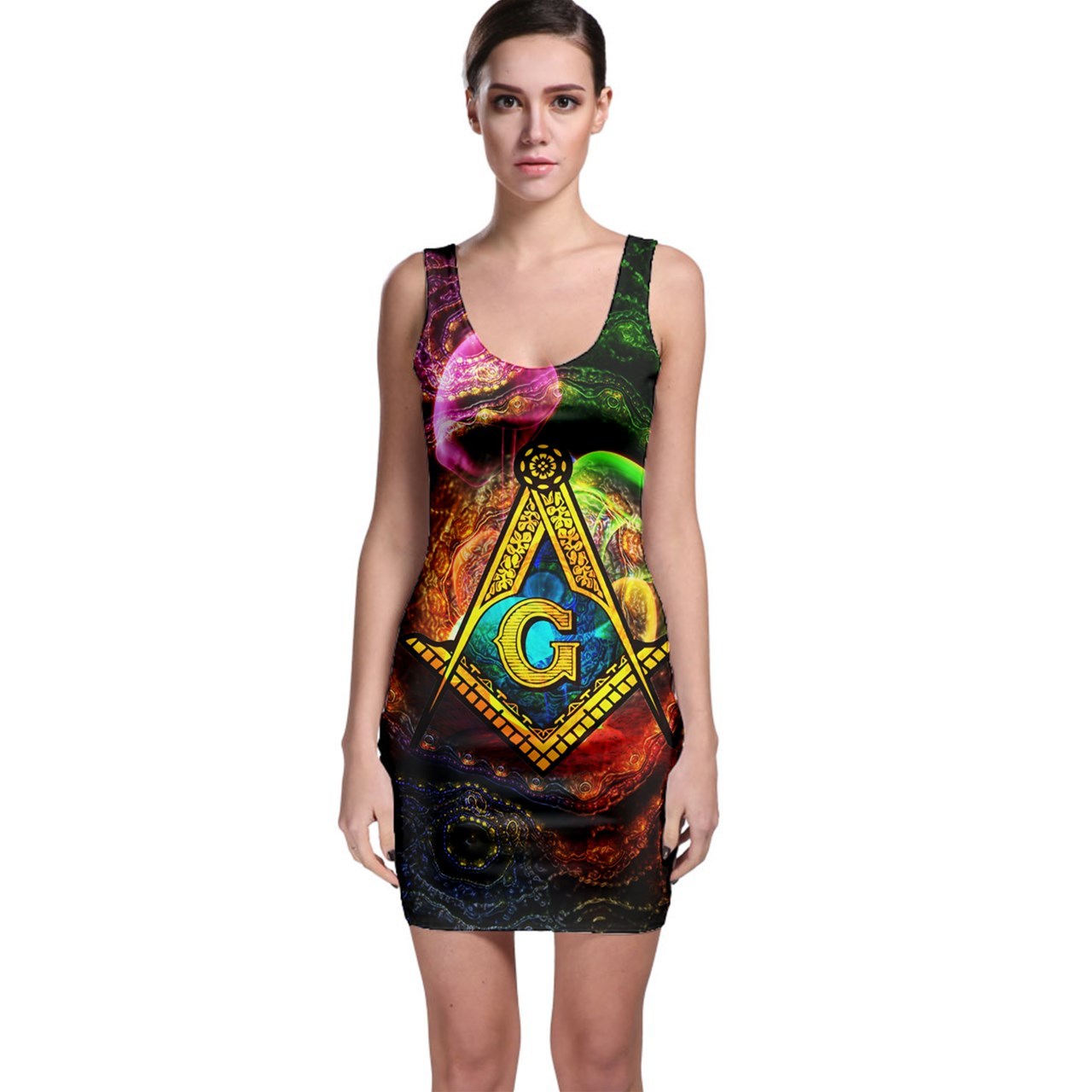 new rare Sexy Bodycon Dress Illuminati masonic freemason psychedelic ...