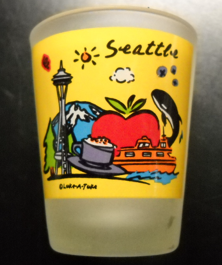 Seattle Shot Glass Yellow Panels on Frosted Glass Stylized Cityscape ...