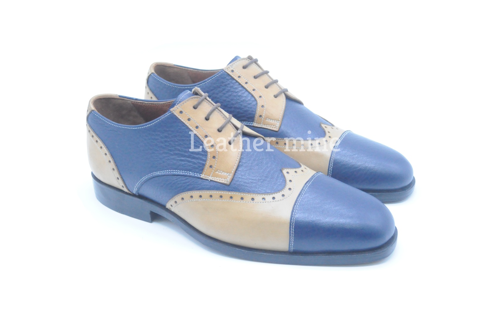 Handmade Leather two tone lace up Dress Shoes Genuine Leather Custom ...