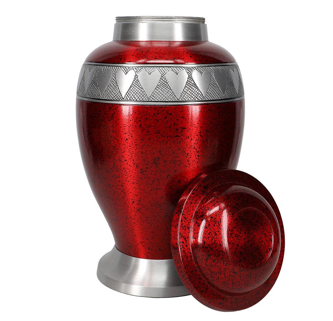 Red Pewter Hearts Cremation Urn - Cremation Urns
