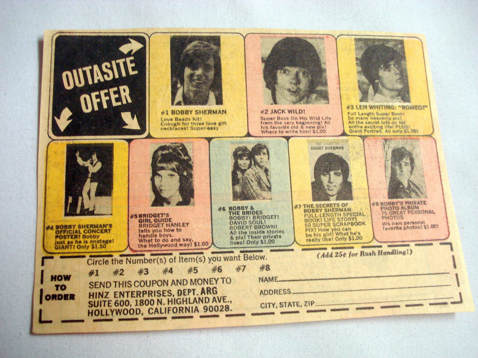 1970 Merchandise Offer Ad Bobby Sherman, Jack Wild, Len Whiting ...