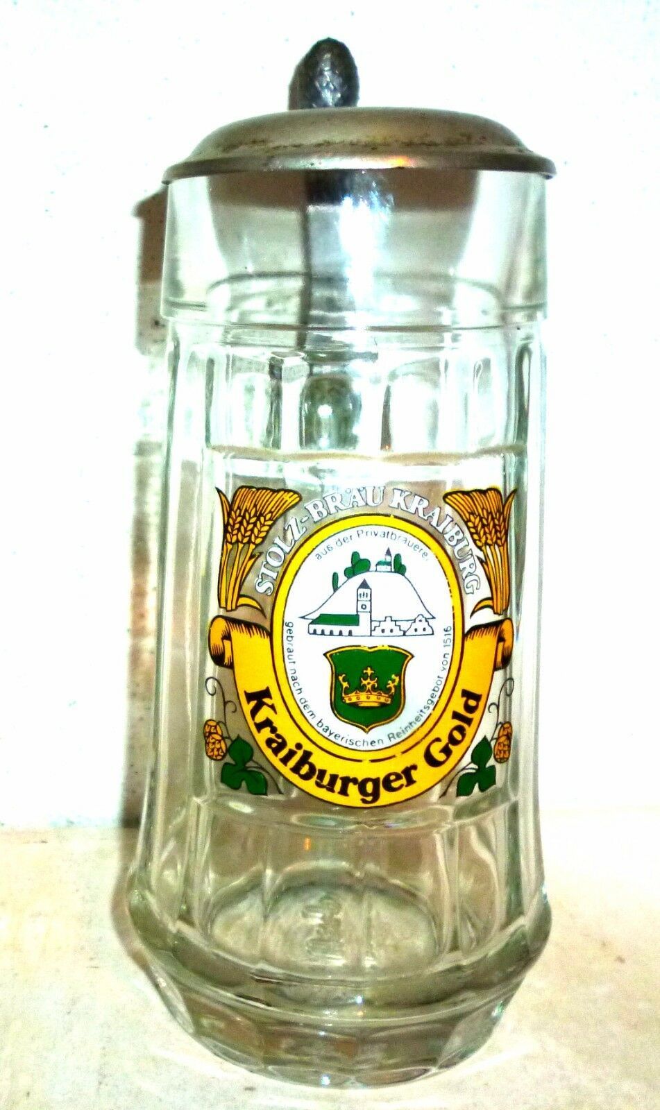Brauerei Stolz Brau +1995 Kraiburg lidded German Beer Glass Seidel ...