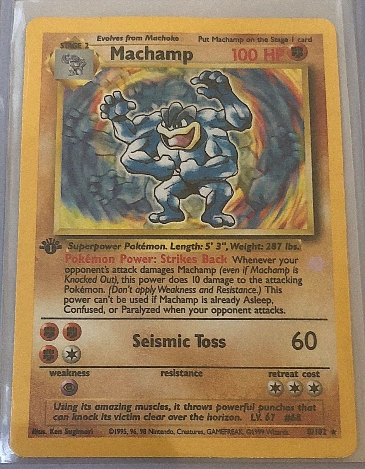 1999 Pokemon 1st First Edition Holo Machamp Holographic Card 8 8 102