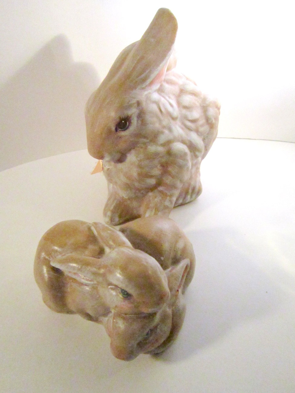 Two Bunny Rabbit Hand Painted Vintage Ceramic Brown Mother and Kits ...