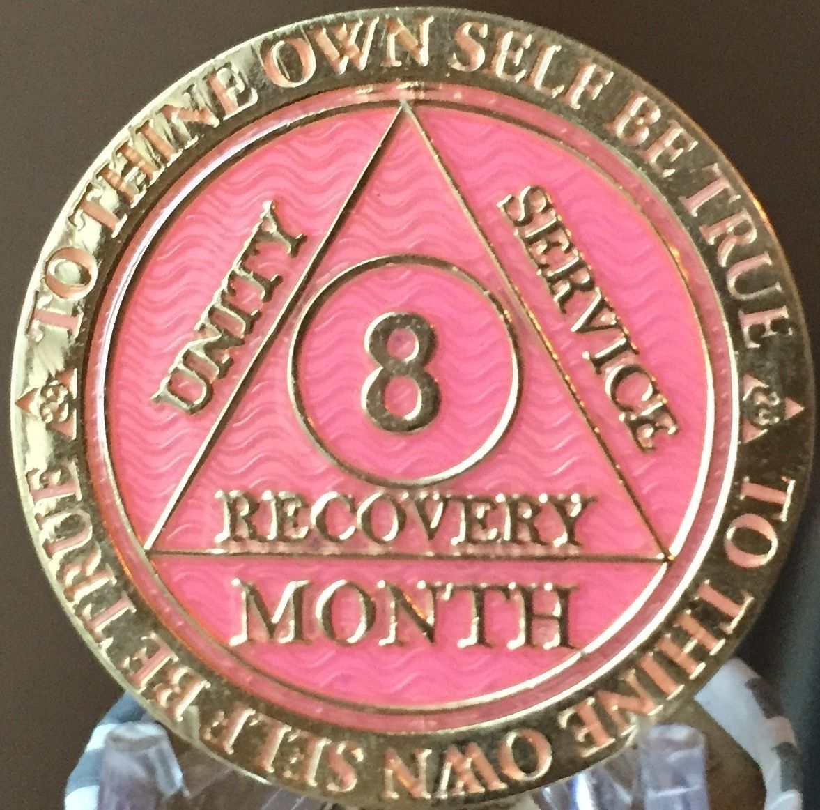 8 Month AA Medallion Reflex Pink Gold Plated Sobriety Chip Coin ...