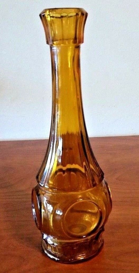 Vintage Wheaton Glass Bullseye Amber Gold Flower Bud Vase Mid Century Modern Vases