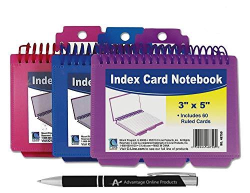 3 Pack Index Card Notebook With Tabs, Includes 60 Ruled 3 x 5 Inch ...