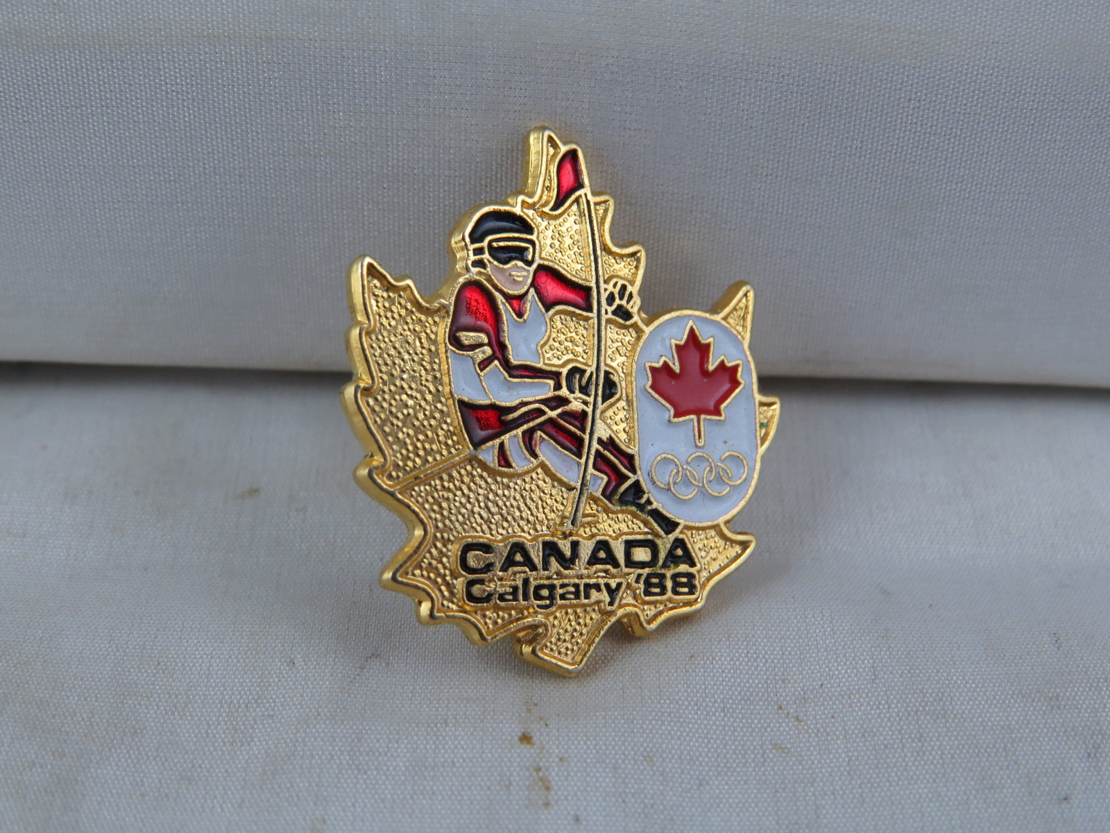 Vintage Winter Olympic Pin - Downhill Skiing Gold Maple Leaf - Inlaid ...