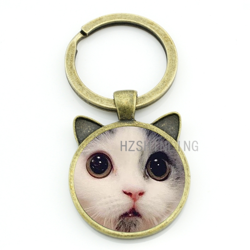 Novelty funny Surprised Cat keychain keyring cute Cockeyed Cat face ...