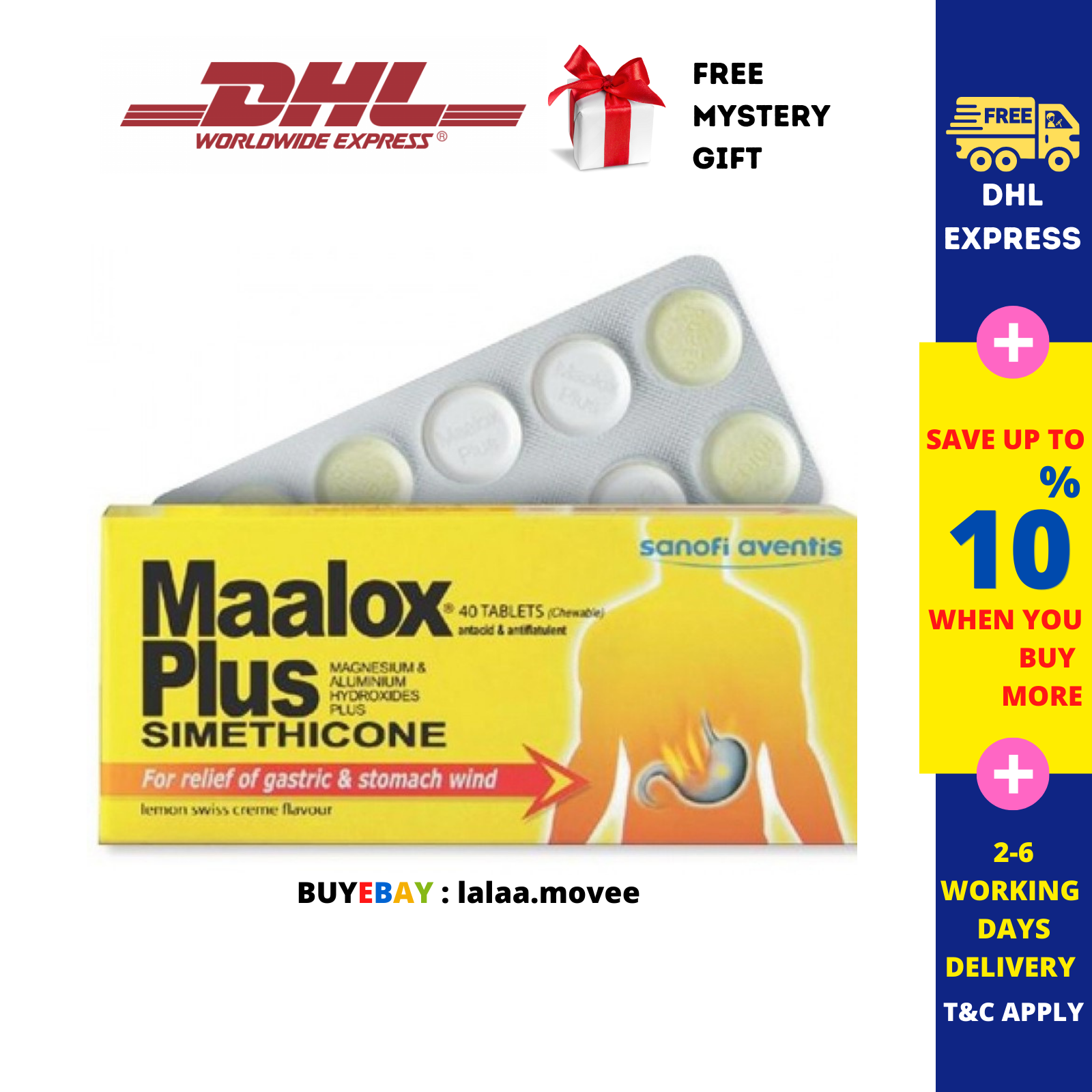 5 x 40 Tablets Maalox Plus Simethicone For Relief of Gastric & Stomach ...