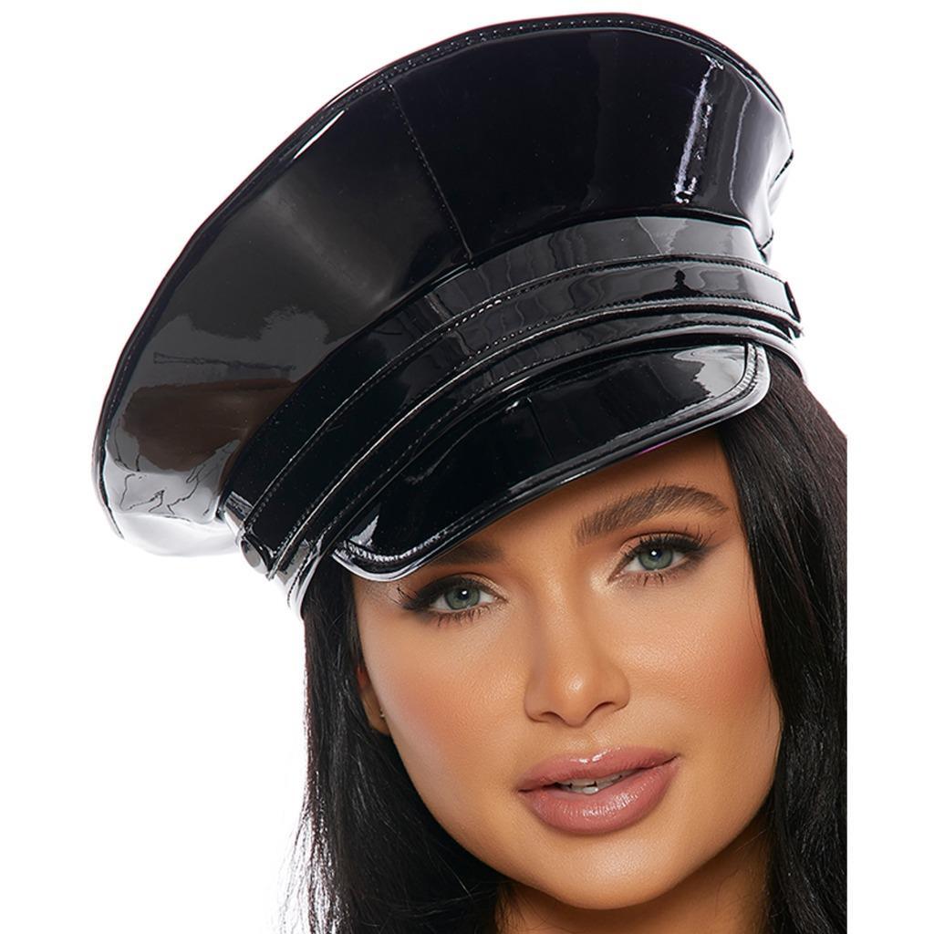 Metallic Vinyl Military Cop Hat Shiny Police Officer Authority Costume ...