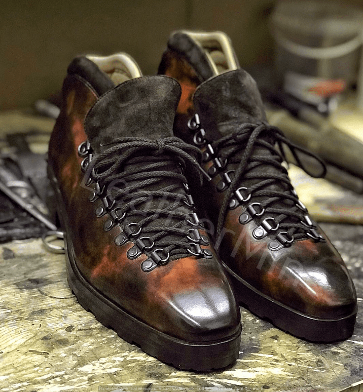 Men's handmade brown patina ankle boots, dress boots for men in patina ...