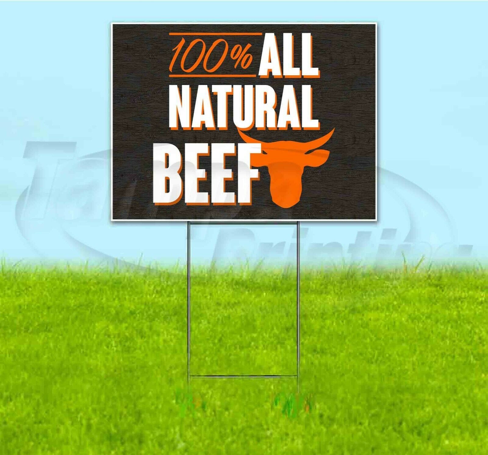 100% ALL NATURAL BEEF 18x24 Yard Sign WITH STAKE Corrugated Bandit USA ...