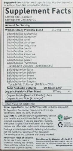 Garden of Life Women's Probiotics Daily Care 40 Billion CFU 30 Capsules ...