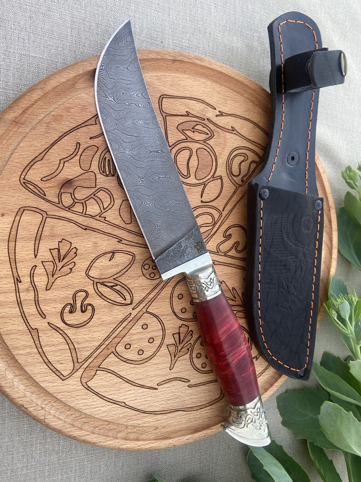 Kitchen knife (Uzbek pchak) handmade Russian, damascus forged steel ...