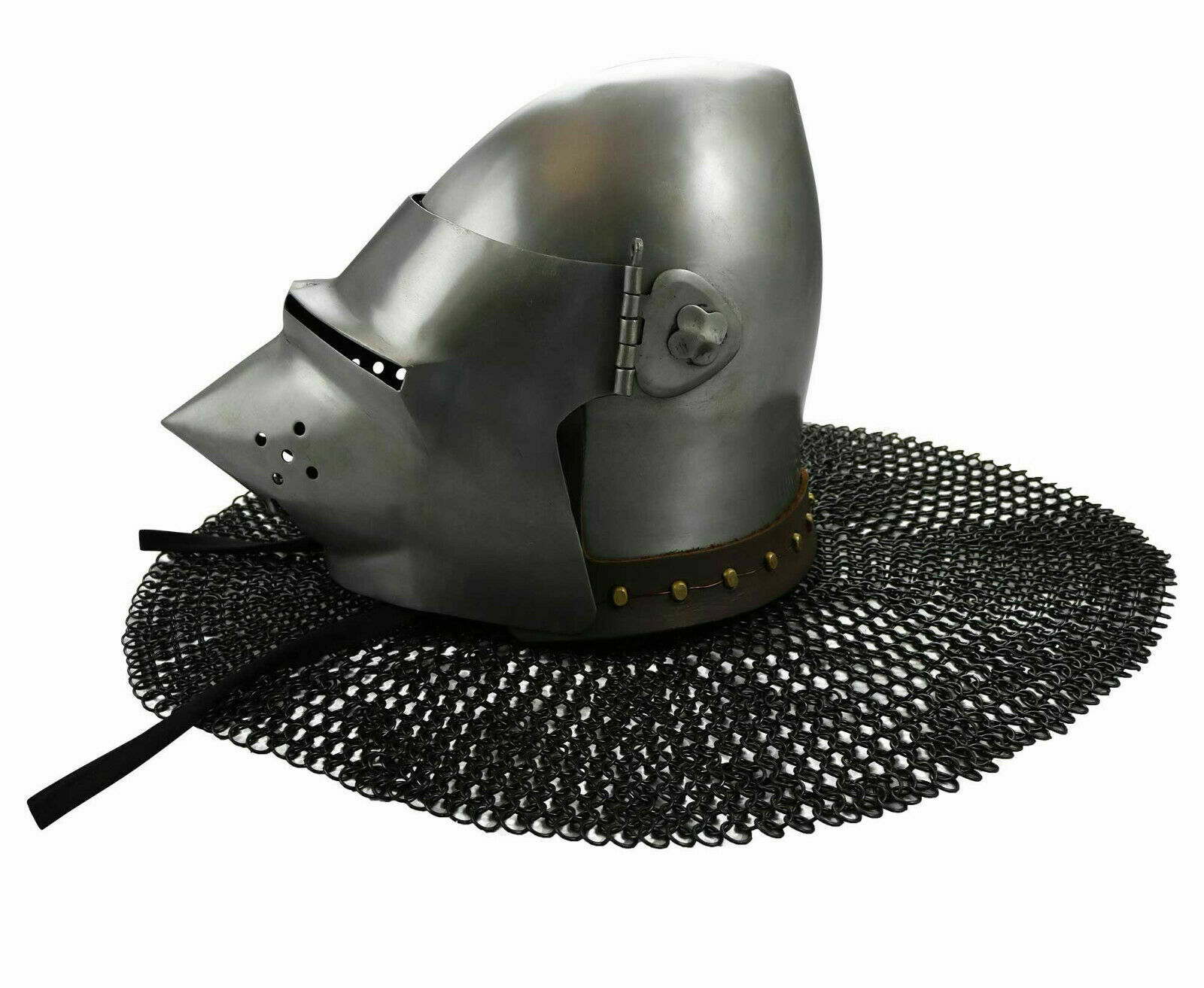 Hounskull Bascinet Visor Helmet With Chainmail Armor 18 Gauge Medivel Larp Sca - Knives, Swords ...