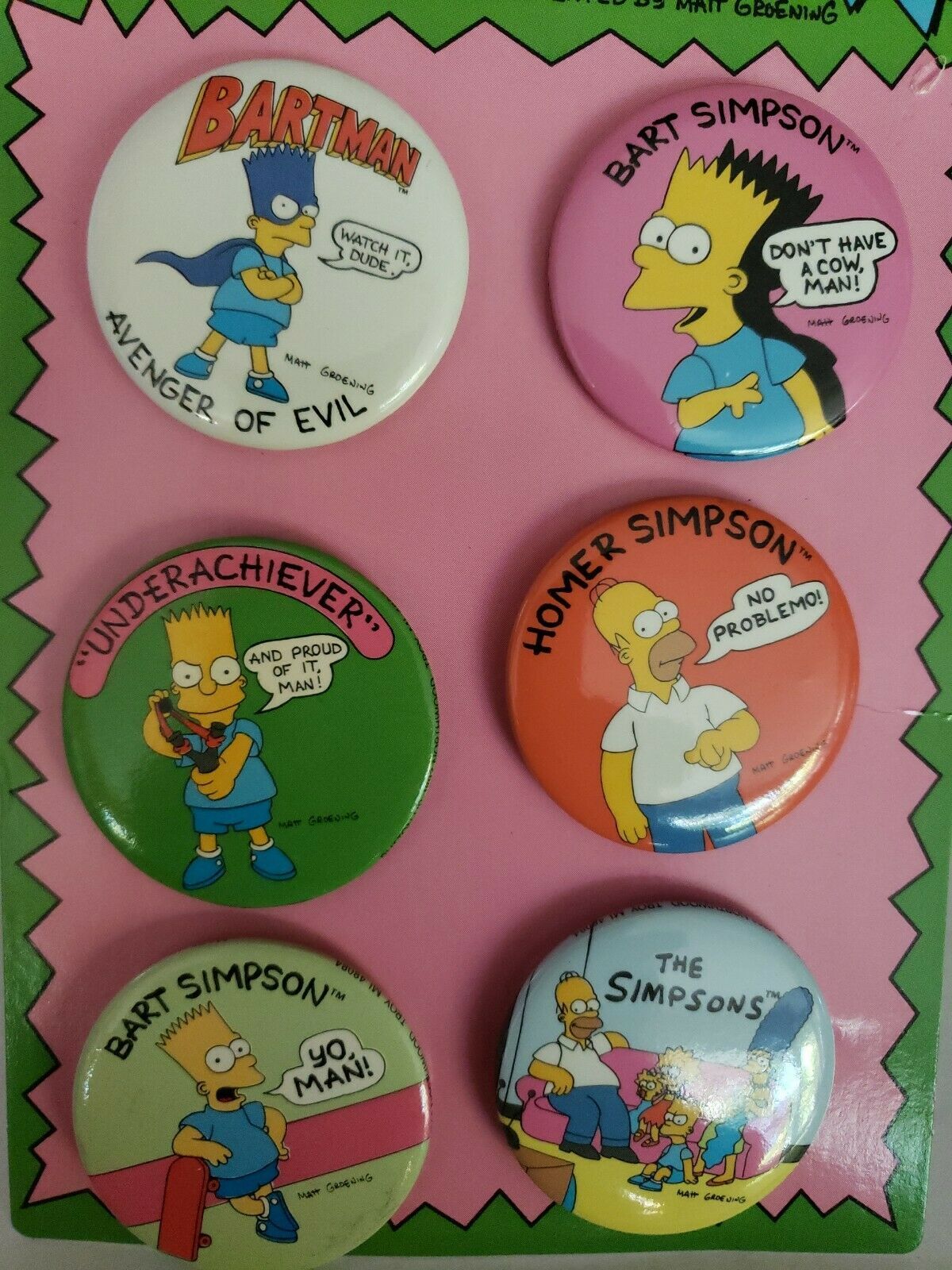 The Simpsons Button Collection 1990 New Old stock 6 buttons on card ...