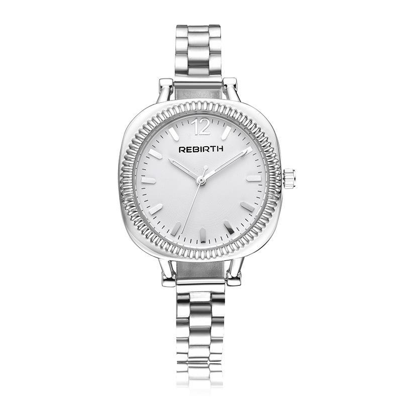 Rebirth Casual Style Women Wrist Watch Rectangle Dial Design Full Steel