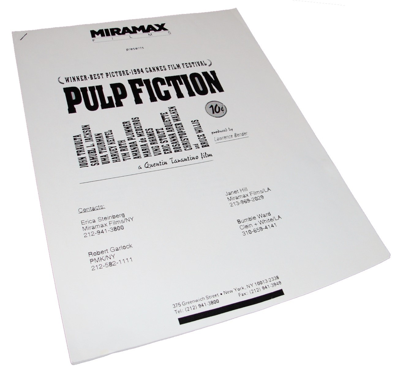 1994 Quentin Tarantino Movie PULP FICTION Press Kit Production Notes ...
