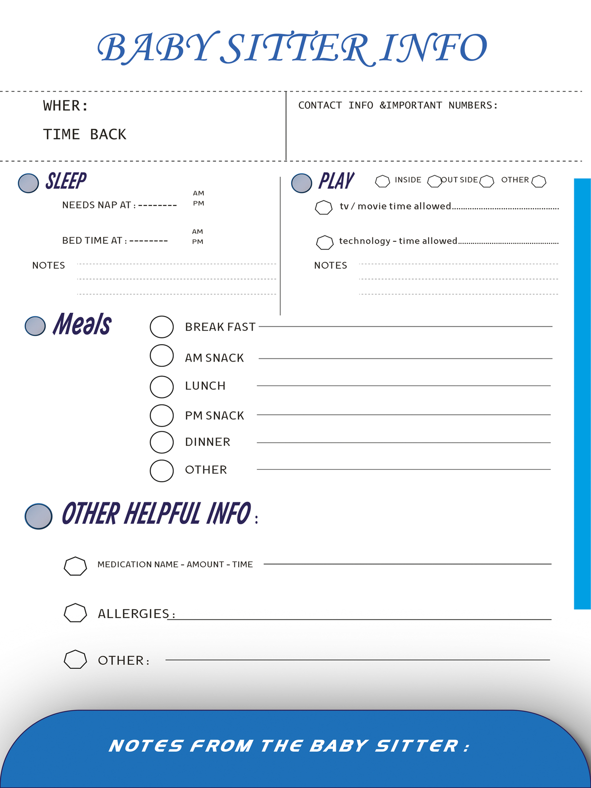 Babysitter Log, Notes From the Babysitter, Babysitter Sheet ...