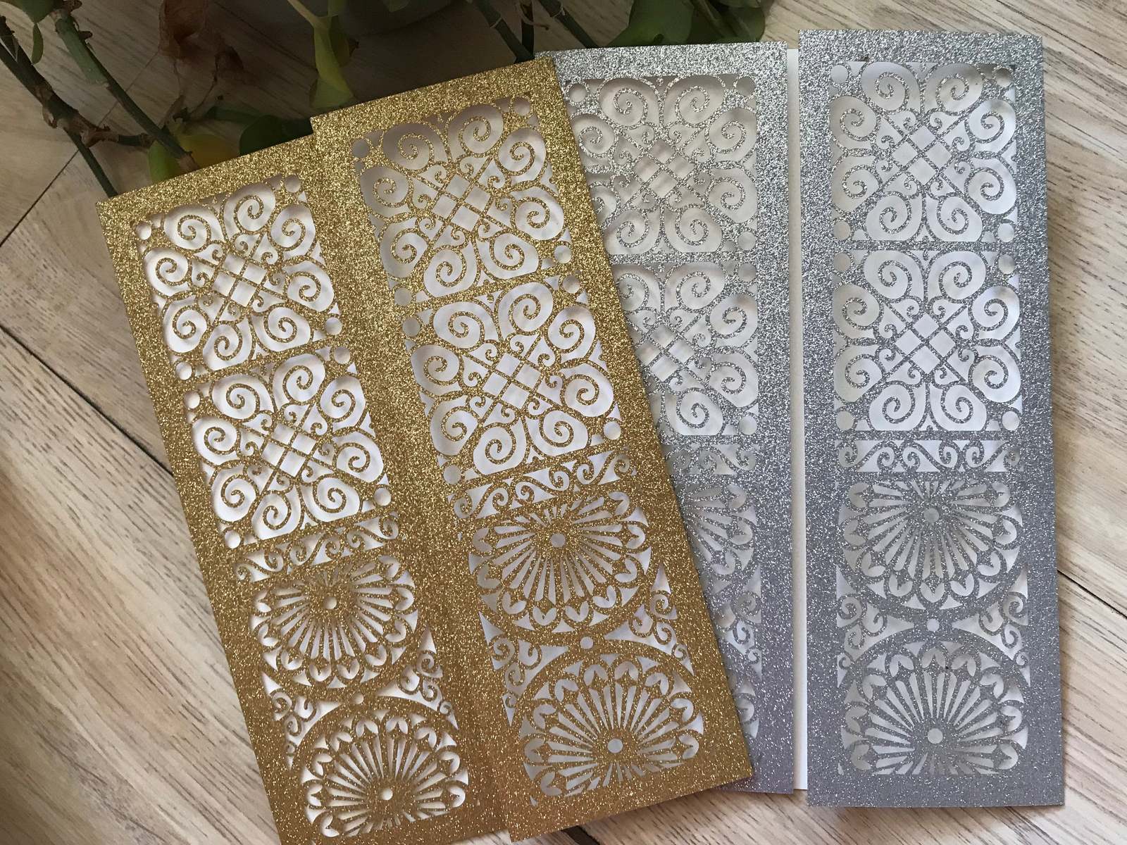 50pcs Glitter Gold Wedding Invitation,Laser Cut Wedding Card ...